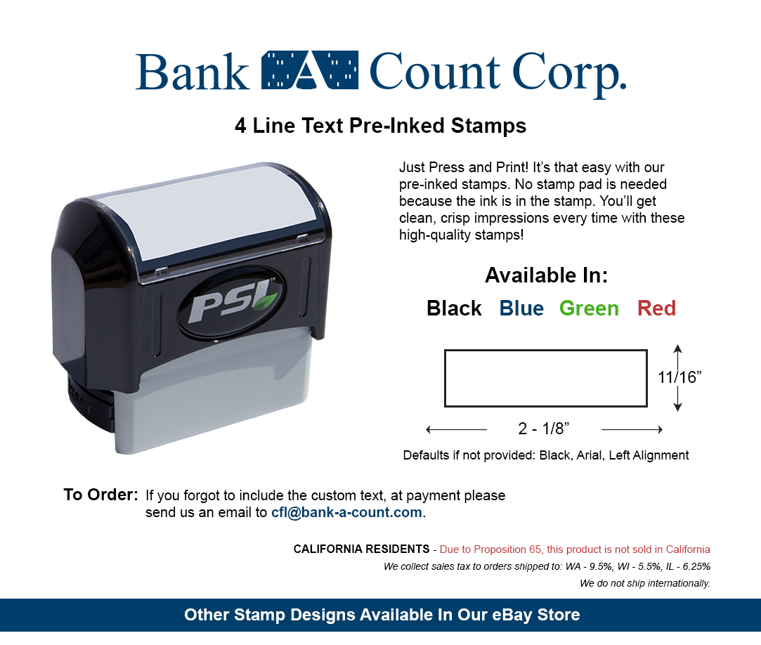 4 Line Address or Custom Text Pre-inked Stamp | eBay